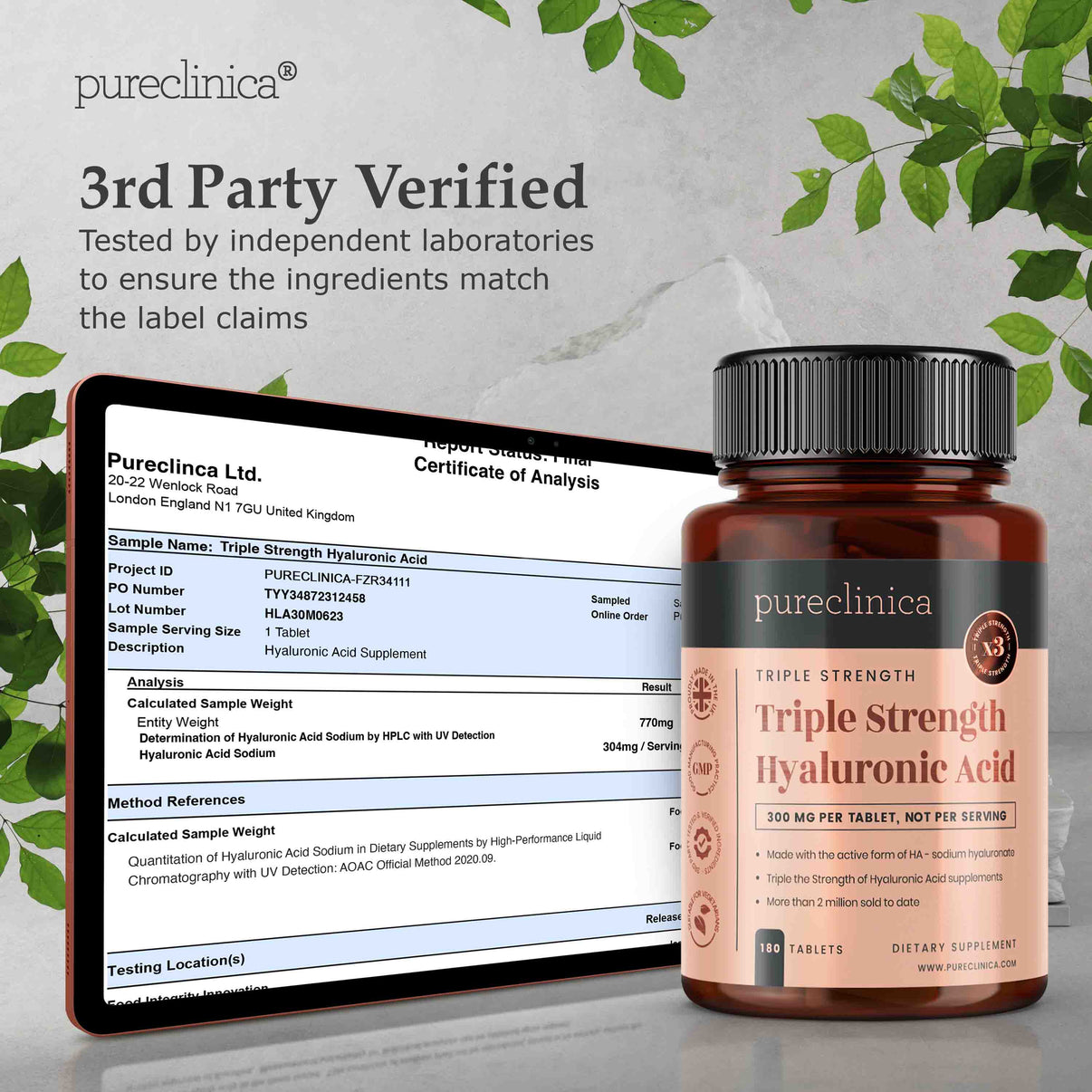Triple Strength Hyaluronic Acid (HLA /HA) supplement - 300mg per tablet ...