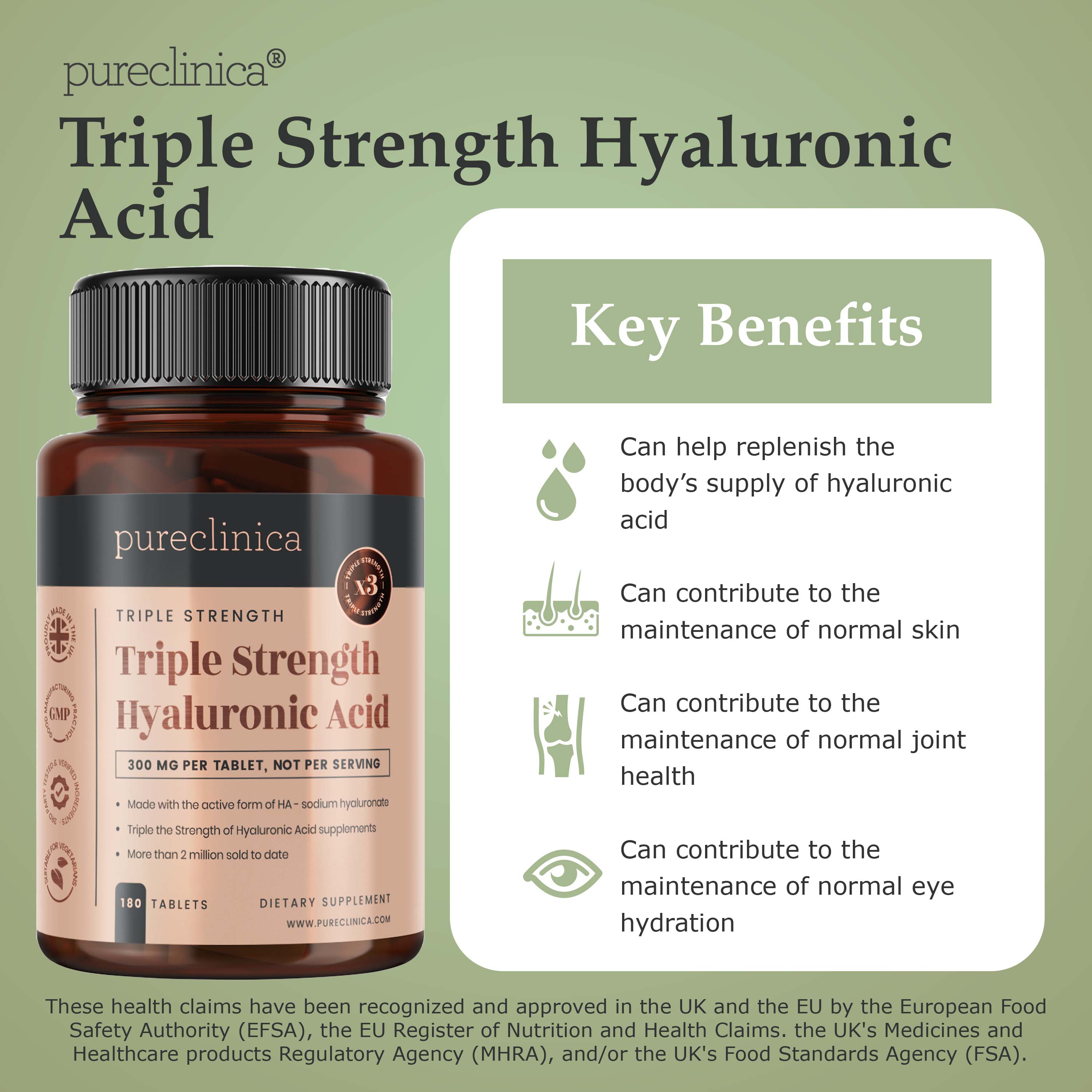 Triple Strength Hyaluronic Acid (HLA /HA) supplement - 300mg per tablet ...