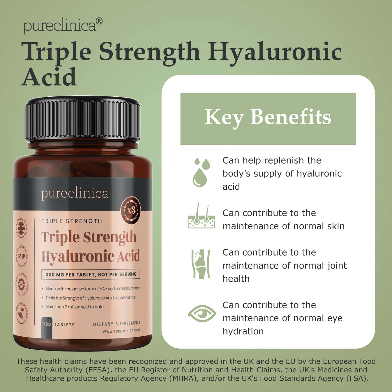Triple Strength Hyaluronic Acid (HLA /HA) supplement - 300mg per tablet ...