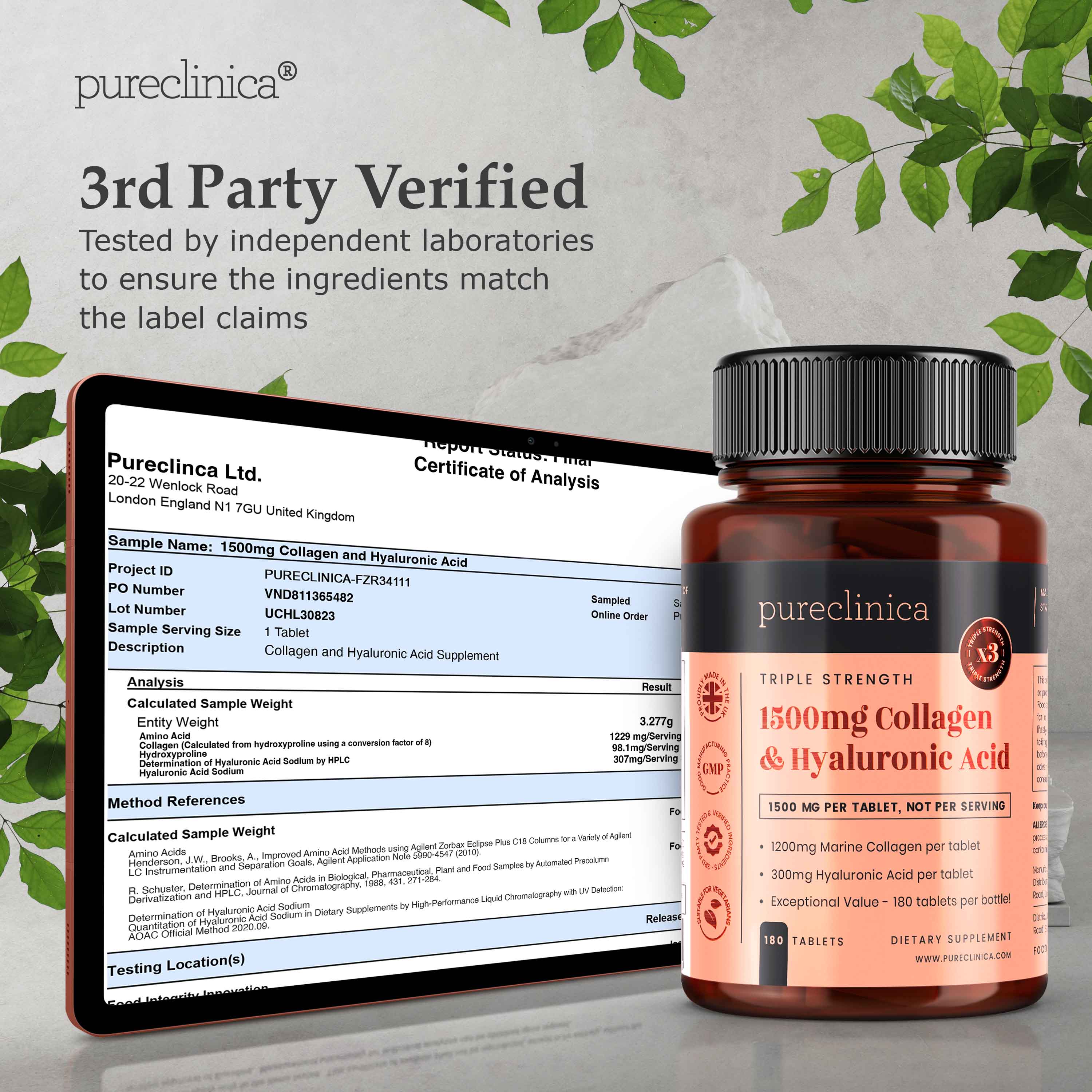 UltraColl Collagen and Hyaluronic Acid 180 x 1500mg tablets (1200mg ...