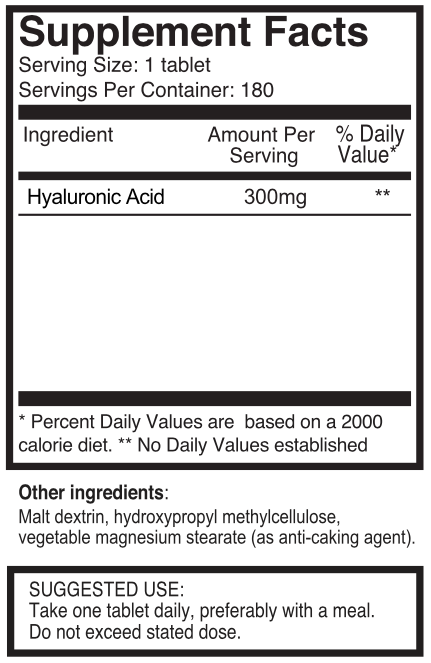 Triple Strength Hyaluronic Acid (HLA /HA) supplement - 300mg per tablet ...