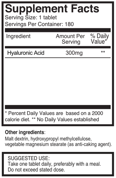 Triple Strength Hyaluronic Acid (HLA /HA) supplement - 300mg per tablet ...