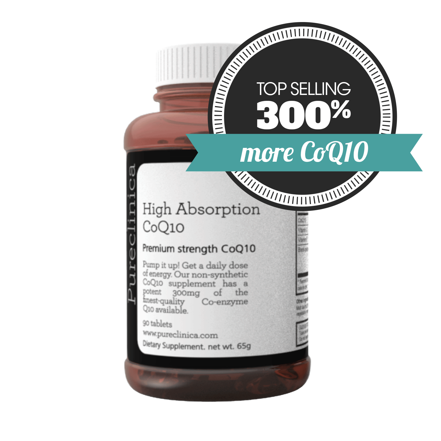 High strength Non-synthetic CoQ10 (Co-Enzyme Q10) supplement - 300mg x ...