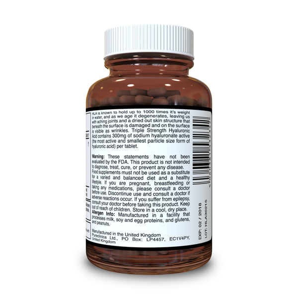 Triple Strength Hyaluronic Acid (HLA /HA) supplement - 300mg per tablet ...